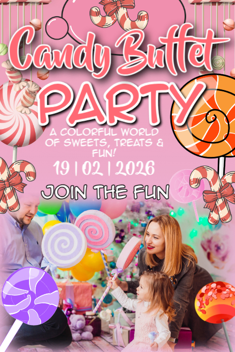 Red Floral Candy Buffet Party Poster Template | PosterMyWall