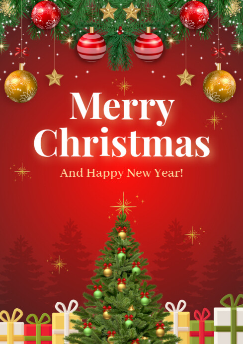 Red Floral Christmas Cards A4 Template | PosterMyWall