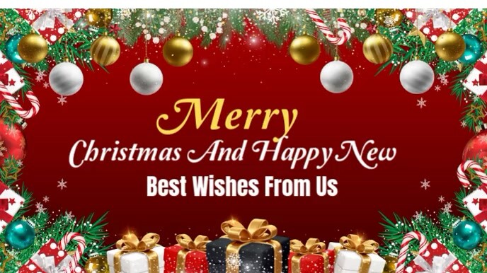 Red Floral Christmas Greeting Card Design Template Digital Display (16: ...