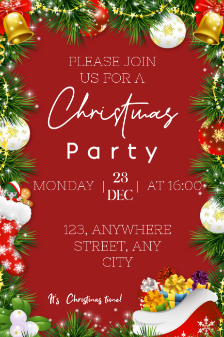 Red Floral Christmas Party Poster Template | PosterMyWall