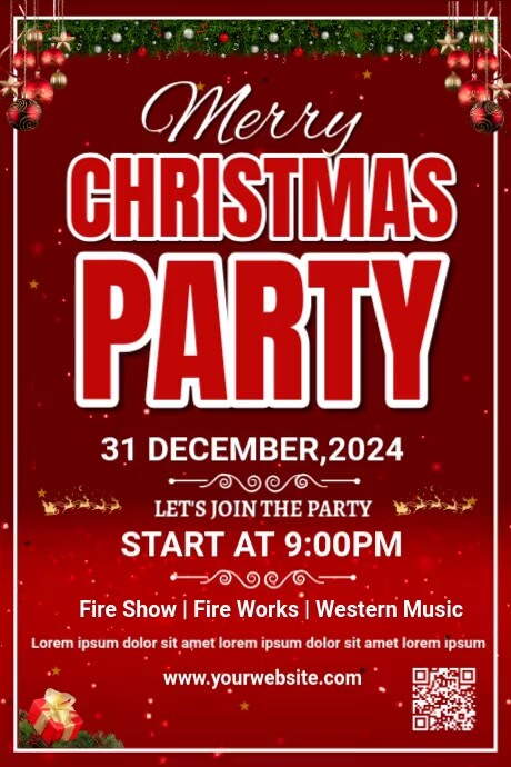 Red Floral Christmas Party Poster Template | PosterMyWall