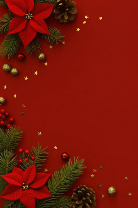 Red Floral Christmas Pine Branches Background Poster Template ...