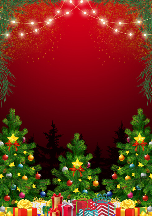 Red Floral Christmas Tree And Light Background A4 Template | PosterMyWall