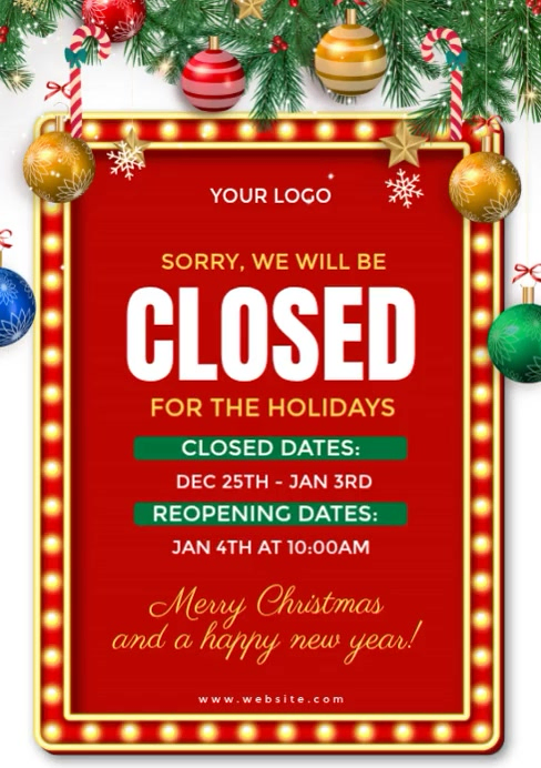 Red Floral Closed Notice For Holidays A4 Templat | PosterMyWall