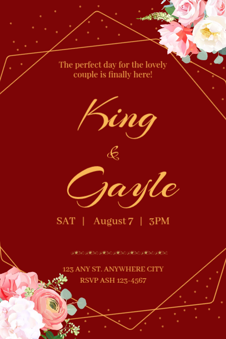 Red Floral Elegant Wedding Invitation Template | PosterMyWall