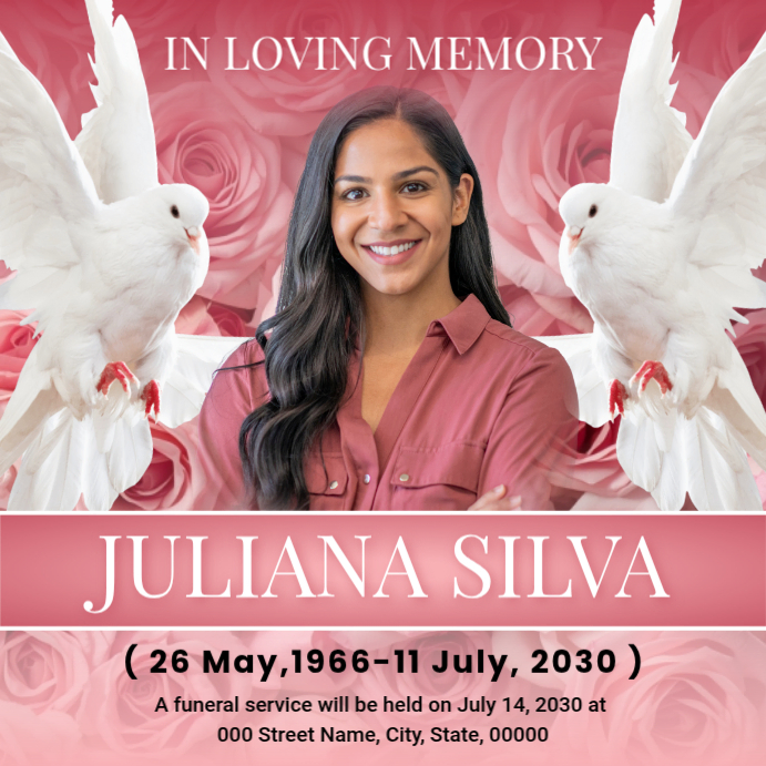 Red Floral Funeral Announcement Instagram Post Template | PosterMyWall