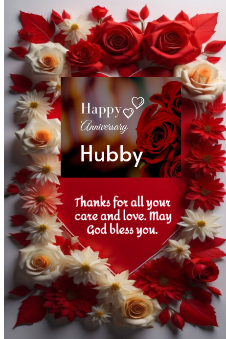 Plantilla de Red Floral Happy Anniversary Celebration Template Poster ...