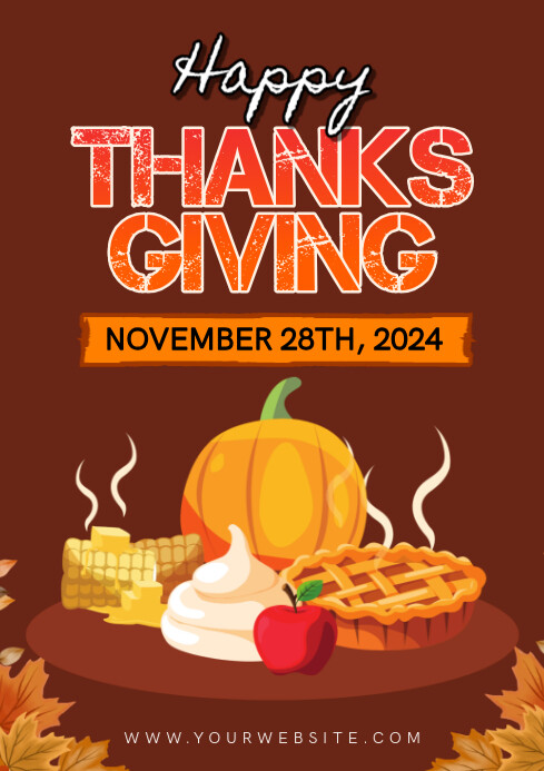 Red Floral Happy Thanksgiving A2 Template | PosterMyWall