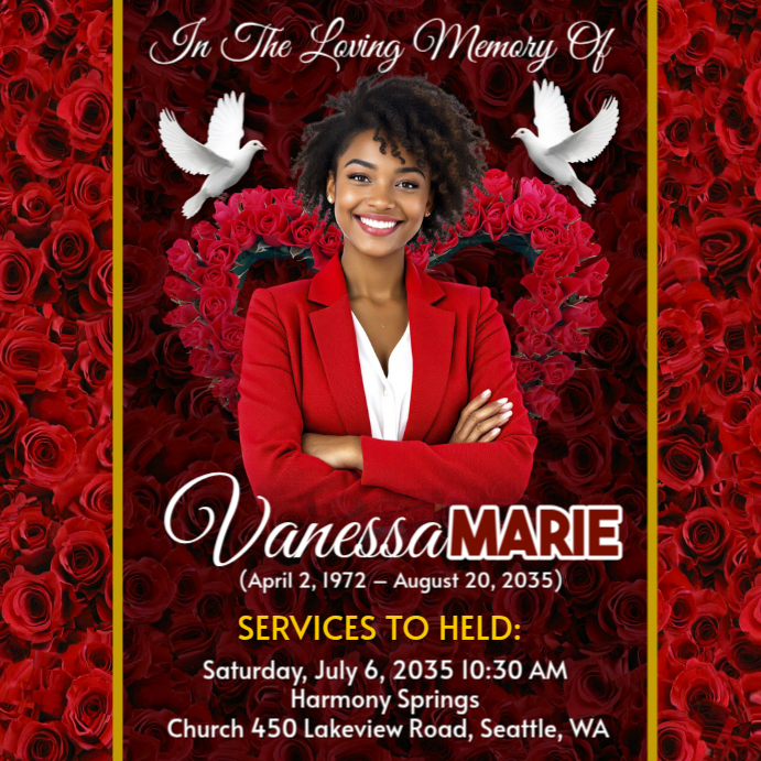 Red Floral Maximalist Memorial Funeral Announcement Flyer, Funeral ...