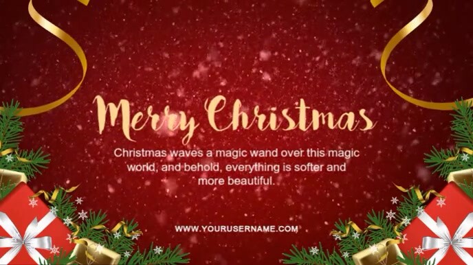 Red Floral Merry Christmas Video Card Design Digital Display (16:9 ...