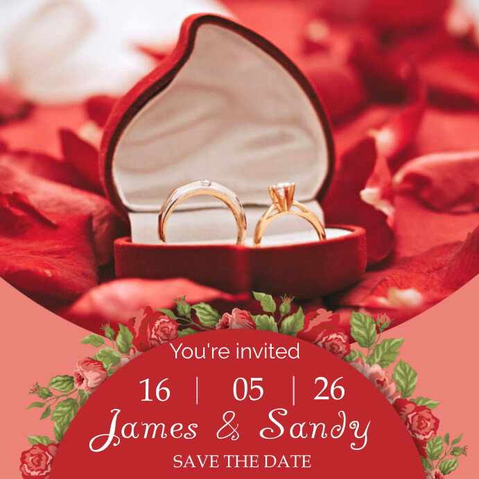 Red Floral Red And Green Floral Wedding Card Template | PosterMyWall