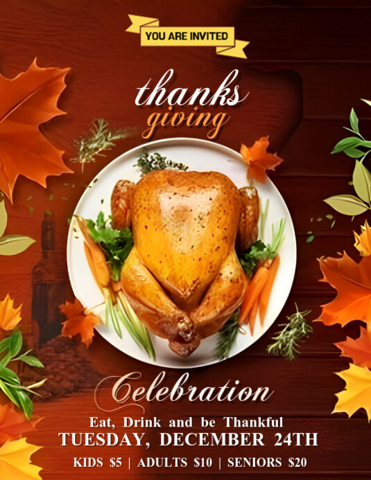 Plantilla de Red Floral Red Background Pastel Thanksgiving Celebration ...