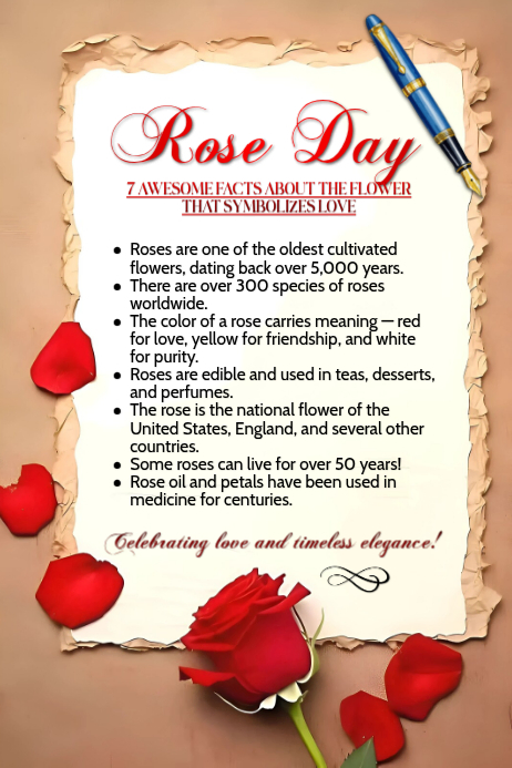 Red Floral Rose Day Facts / Educational Floral Love Design For ...