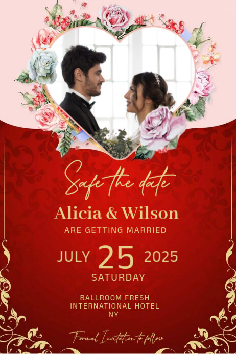 Copy of Red Floral Safe The Date Poster | PosterMyWall