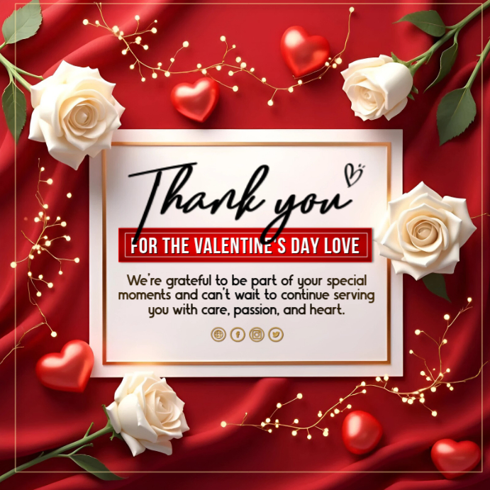 Red Floral Valentine's Day Thank You Square (1:1) / Romantic Brand ...