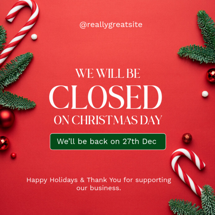 Red Floral We Will Be Closed For Christmas Instagram Post Template ...