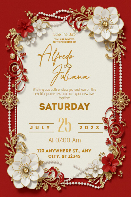 Red Floral Wedding Card | Wedding Invitation | Wedding Poster Template ...
