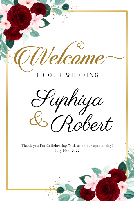 Red Floral Wedding Welcome Sign Template | PosterMyWall
