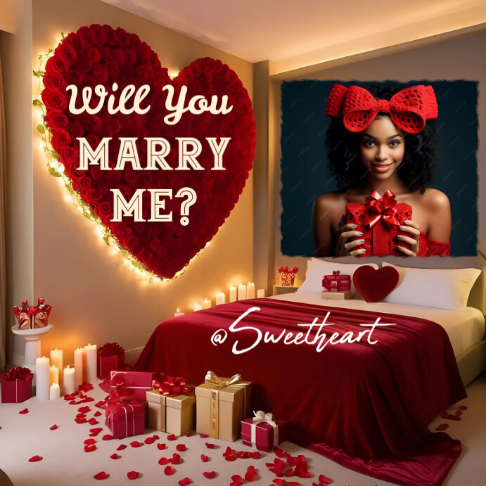 Plantilla de Red Floral Will You Marry Me Red And White Background ...
