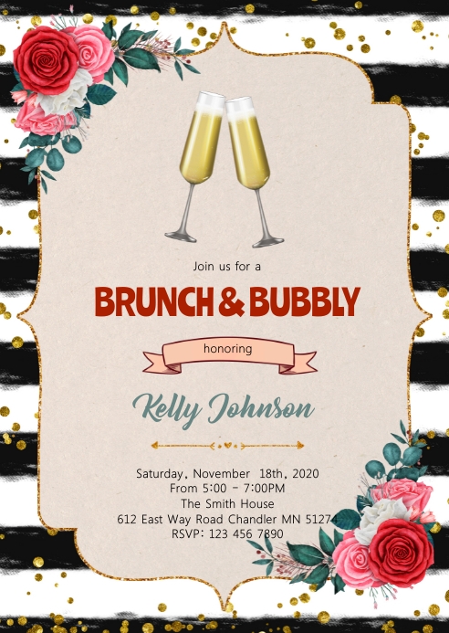 Plantilla de De Tema Burbujeante Y Brunch de Flores Rojas | PosterMyWall