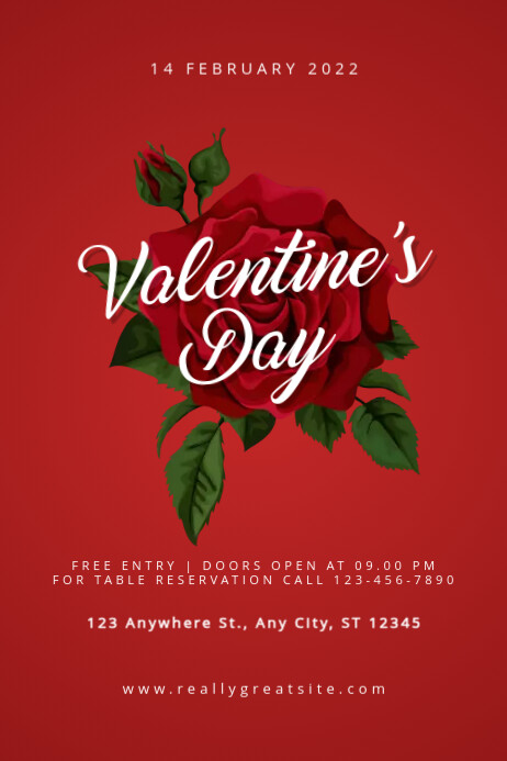 Red Flower Rose Valentine's Day Poster Template | PosterMyWall