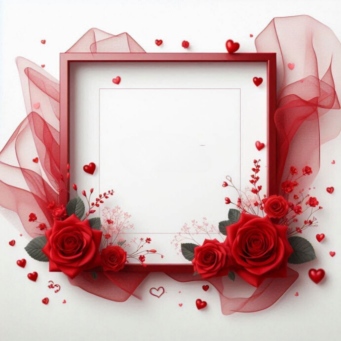 Red flowered and red heart love and romantic quote template frame ...