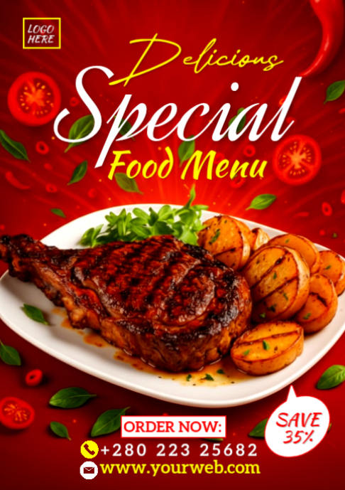 Plantilla de Red Food Menu A2 | PosterMyWall