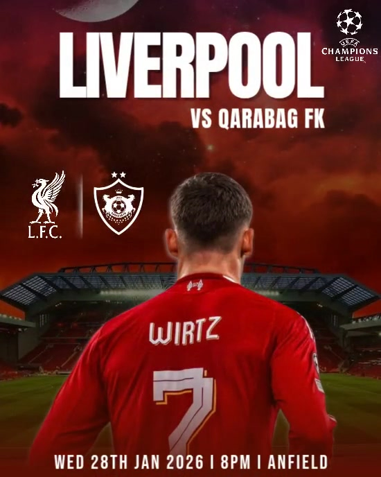Red Football Liverpool vs Qarabag Match Instagram Portrait Template ...