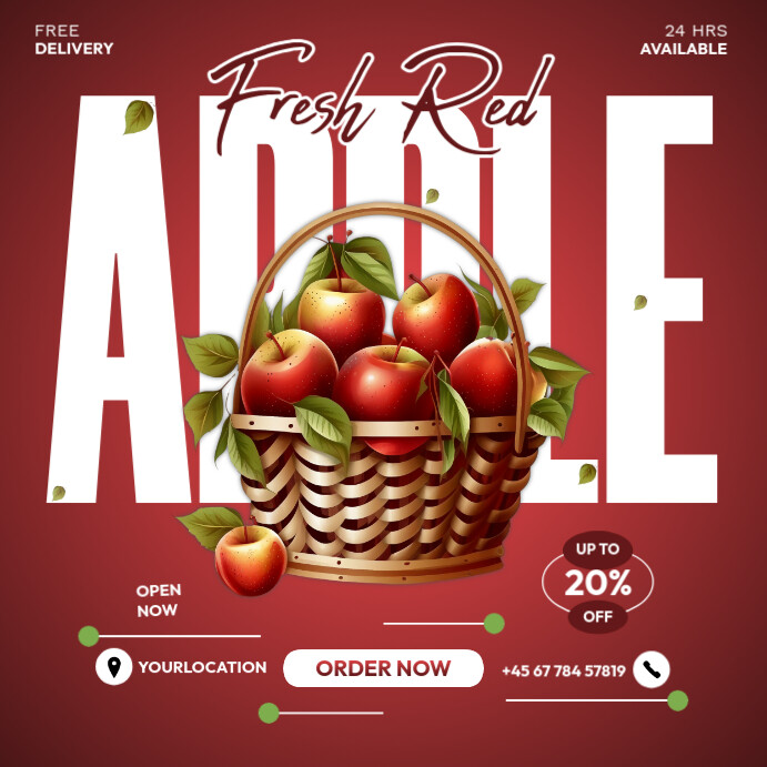 Red Fresh Red Apple Instagram Post Template | PosterMyWall