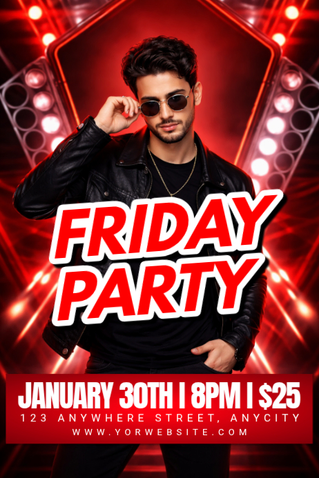 Red Friday Party Poster Template | PosterMyWall