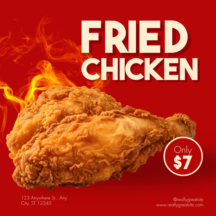 Red Fried Chicken Food Menu Instagram Post Template | PosterMyWall