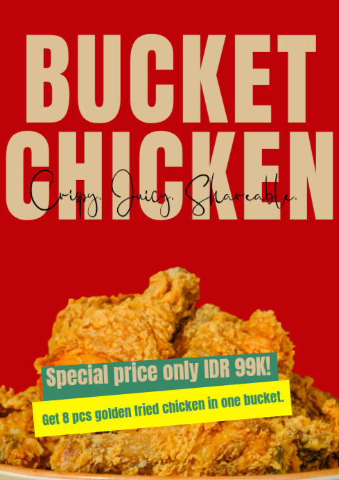 Plantilla de Red Fried Chicken Promotion A4 | PosterMyWall