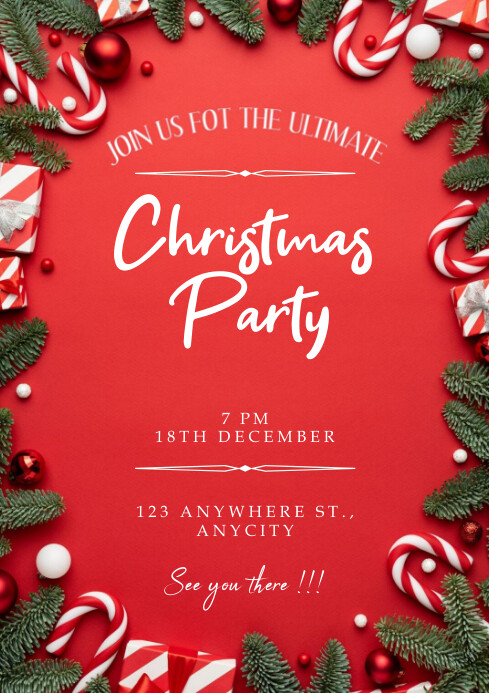 Red full happy christmas party Template | PosterMyWall