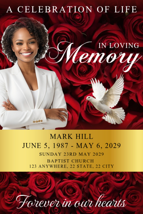Red Funeral Program Poster Template | PosterMyWall