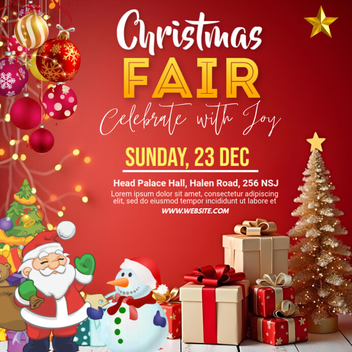 Red Futuristic Christmas Fair Ad Instagram Post Template | PosterMyWall