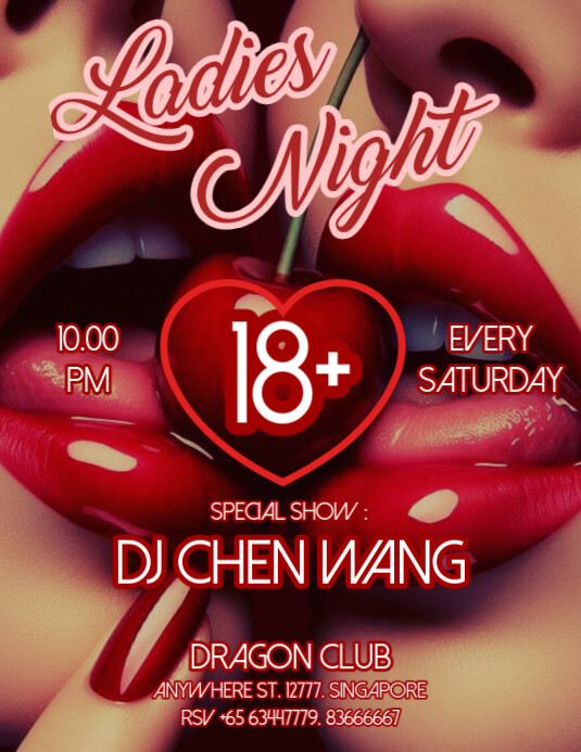 Red Futuristic Ladies Night Club Advertising Design Template Poster ...