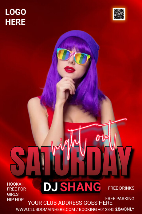 Red Futuristic Saturday Night Party Poster Template | PosterMyWall