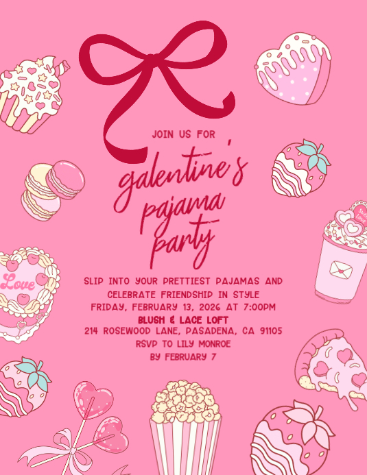 Red Galentine's Pajama Party Flyer Template | PosterMyWall