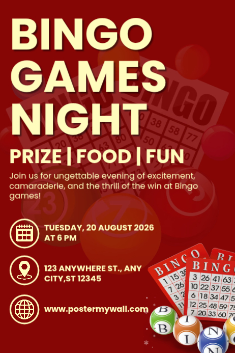 Red Geometric Bingo Night Event Poster Template | PosterMyWall