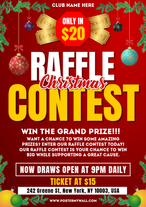 Red Geometric Christmas Raffle Ticket A4 Template | PosterMyWall