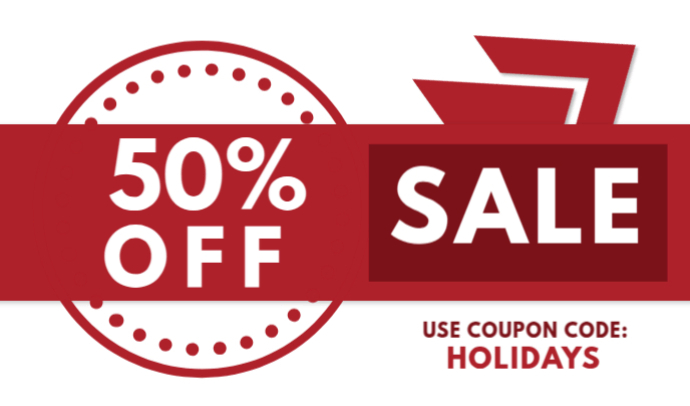 Red Geometric Holidays 50% Off Sale Tag Template | PosterMyWall