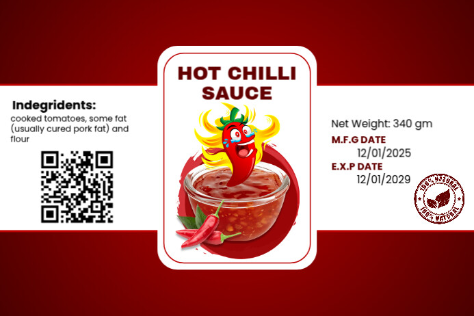 Copy of Red Geometric Hot Chilli Sauce Label | PosterMyWall