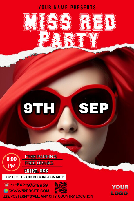 Copy of Red Geometric Miss Red Party Poster | PosterMyWall