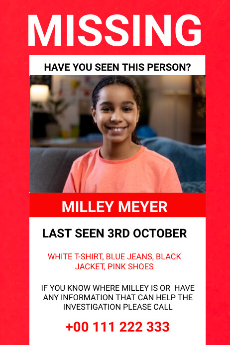 Red Geometric Missing Person Poster Templat | PosterMyWall