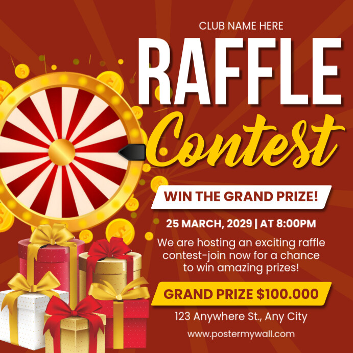 Red Geometric Raffle Ticket Contest Instagram Post Template | PosterMyWall