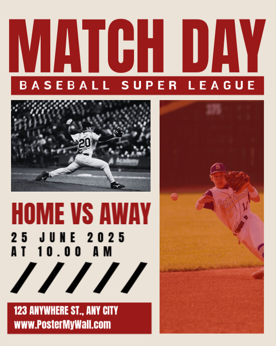 Red Geometris Baseball Match Day Instagram Portrait Template | PosterMyWall