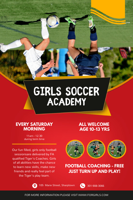 Red Girls' Football Poster Design Template | PosterMyWall