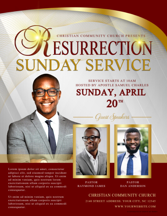 Red Gold Resurrection Easter Sunday Service Church Event Flyer ...