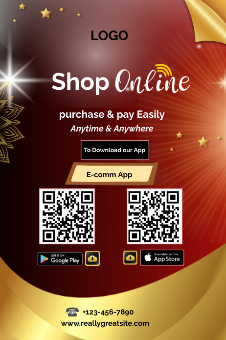 Modèle Red golden online Shopping QR code poster | PosterMyWall