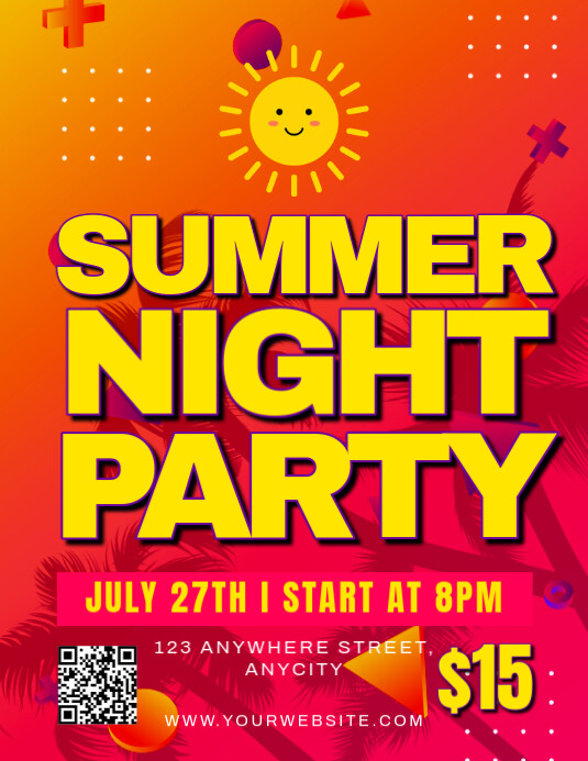 Red Gradien Summer Night Party Pamflet (letter As) Template | PosterMyWall